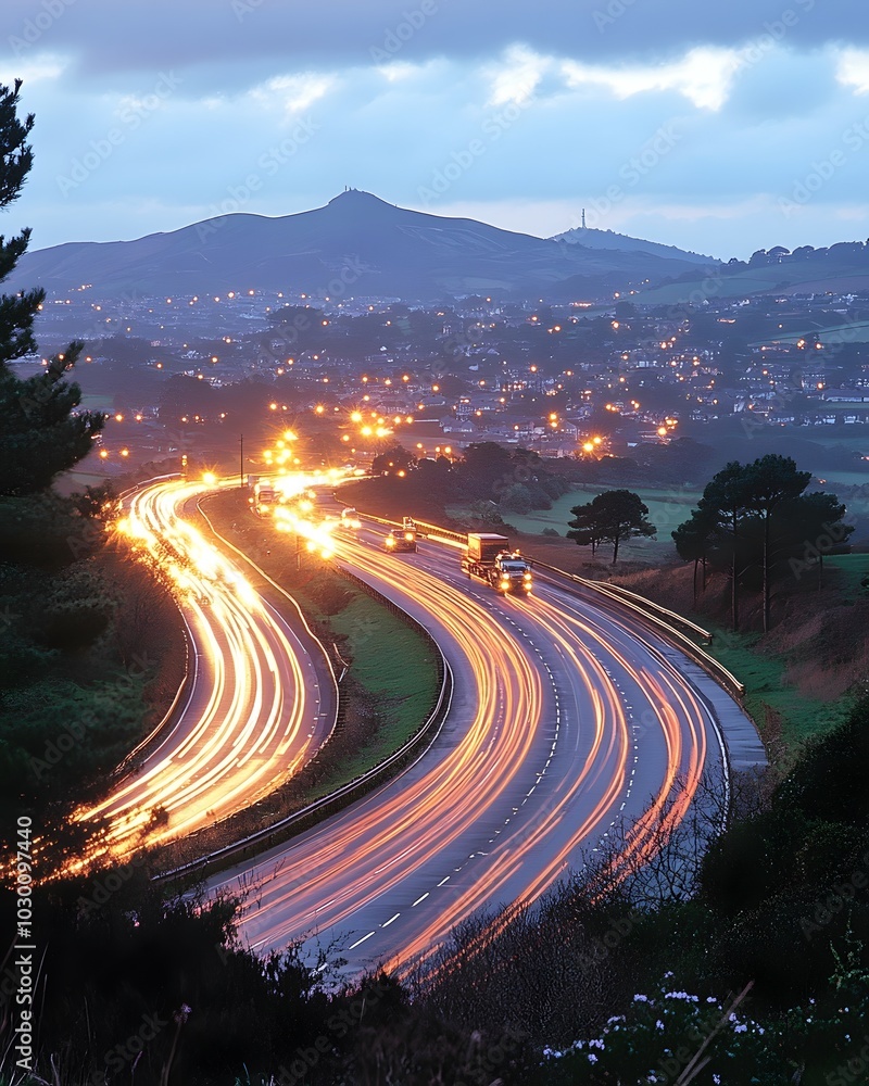 Top view of the expressway at night Take photos using the long exposure ...