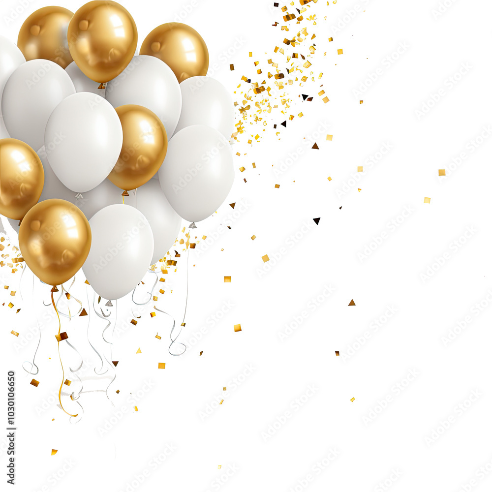 gold confetti and balloon on transparent background Stock Photo | Adobe ...