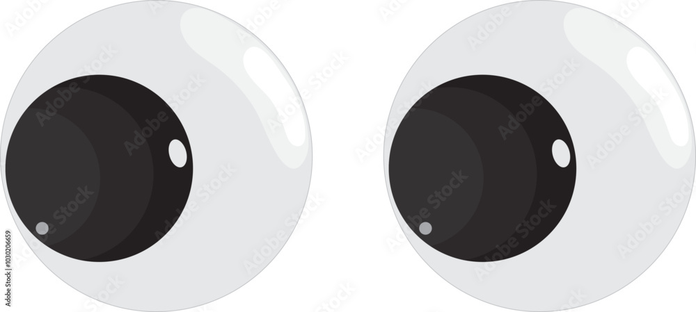 Plastic toy eyes. Glossy, bulging, puppet eyes. Cute, round, vector ...