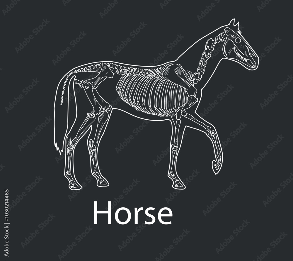Horse skeletal system on a white background sketch hand drawing vector ...