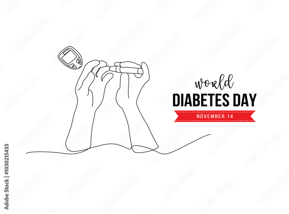 Continuous One Line Drawing Hand Using Glucometer For Checking Blood Continuous One Line Drawing Hand Using Glucometer For Checking Blood