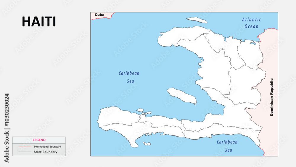 Haiti Map. Political map of Haiti with state border in outline ...