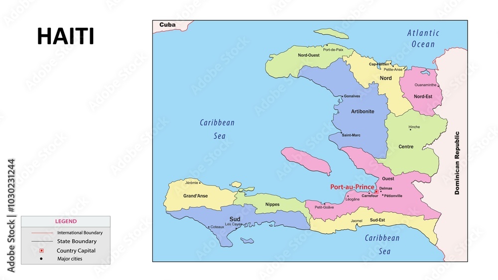Haiti Map. State and union territories of Haiti with neighbouring ...