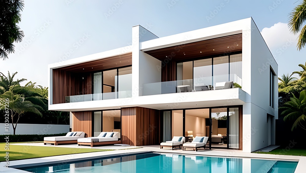 minimalist villa features modern wood cladding landscaping luxurious ...