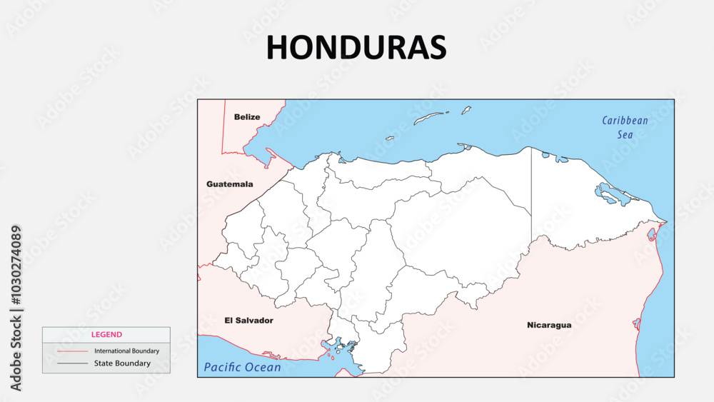 honduras Map. Political map of honduras with state border in outline ...