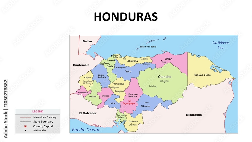 honduras Map. State and union territories of honduras with neighbouring ...