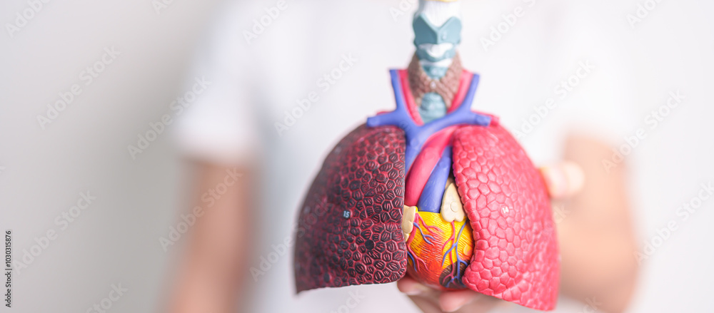 woman hold Respiratory system anatomy for Diseases. Lung Cancer, Asthma ...