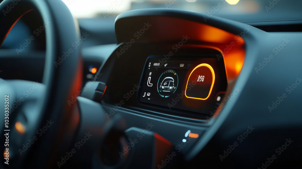 Battery charging light on the instrument panel of an electric vehicle ...