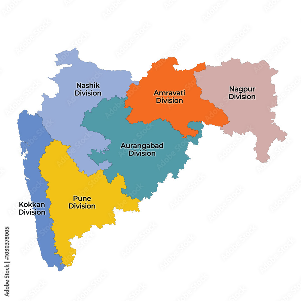 Maharashtra map region wise on white background Stock Vector | Adobe Stock