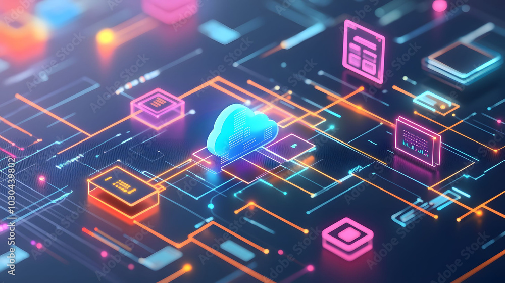 Cloud Computing Concept, dynamic data flow and storage icons ...