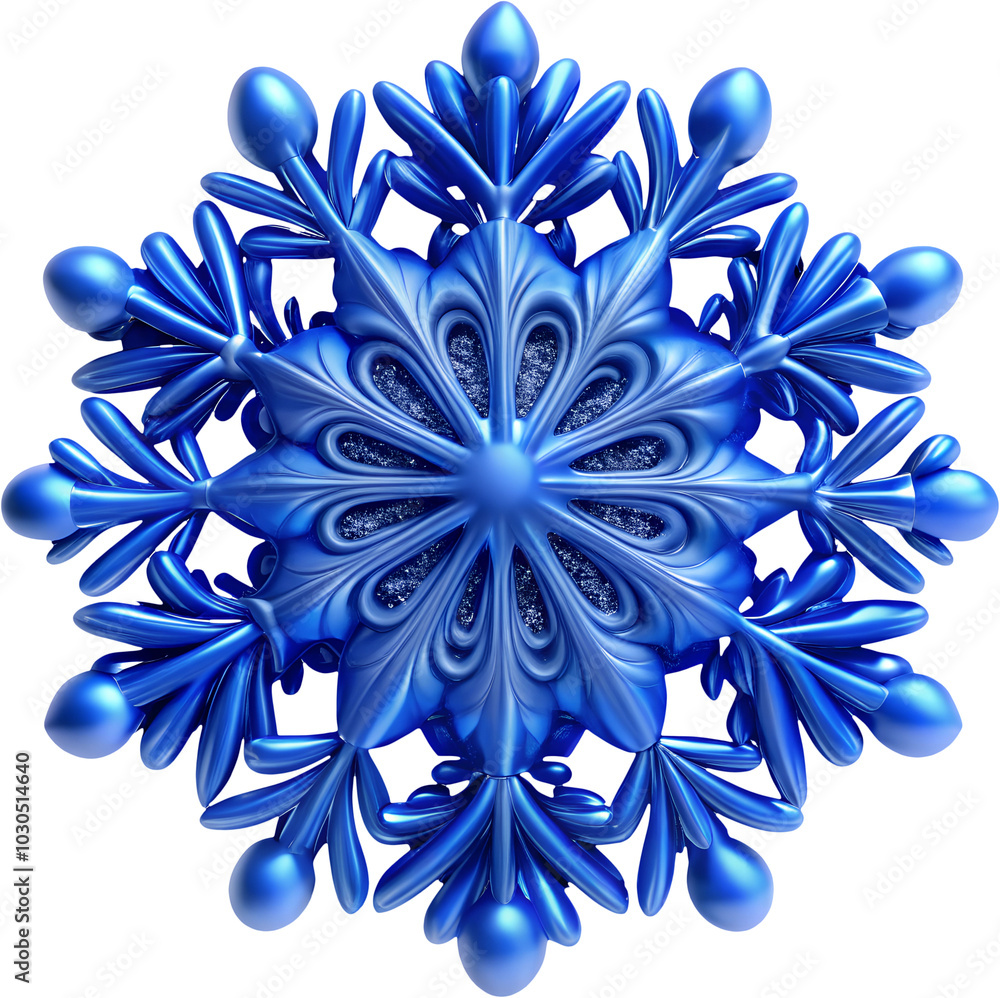bright, shiny blue snowflake with a detailed, symmetrical design ...