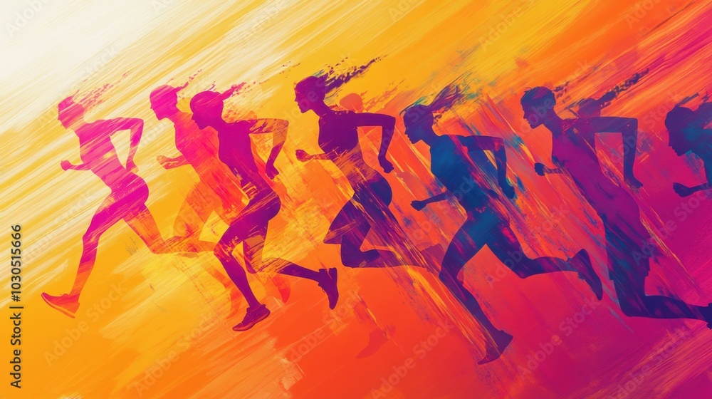 Abstract colorful group of runners participating in a race, their forms ...