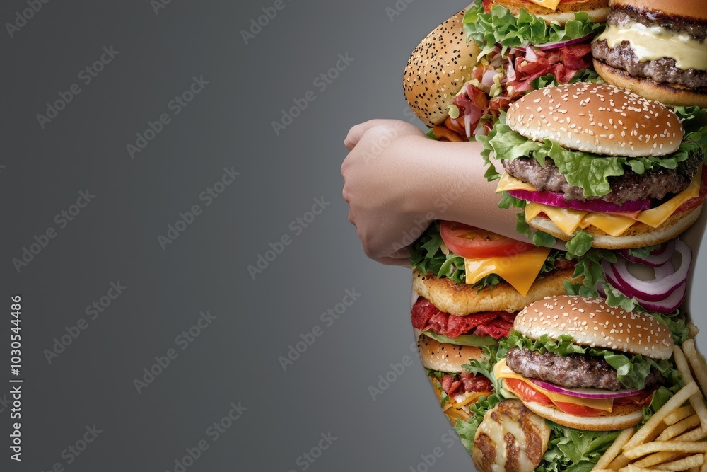 Lifestyle choices: detailed depiction of a fat human figure filled with ...