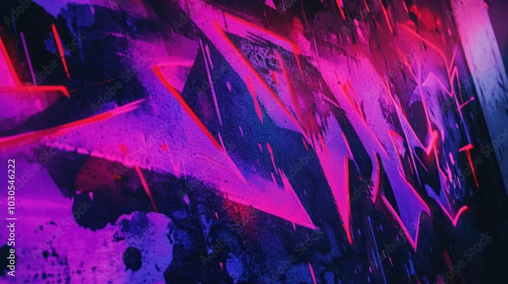 Neon urban graffiti background with glowing spray-painted designs ...