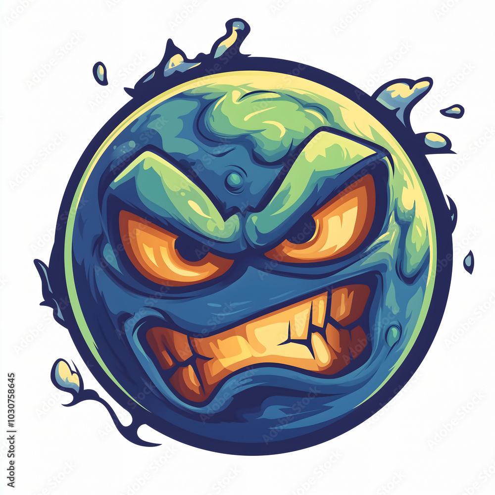 Angry Earth Cartoon Vector Illustration – Sad Planet Mascot Logo Due to ...