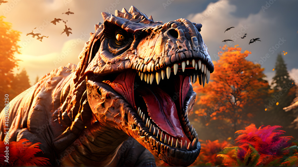 Tyrannosaurus rex T-rex dinosaur roaring Prehistoric Extinct Wildlife ...