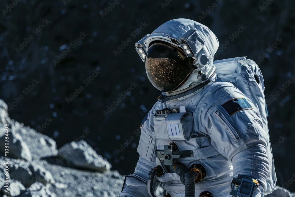 Space traveler donning a spacesuit, exploring the mysteries of distant ...