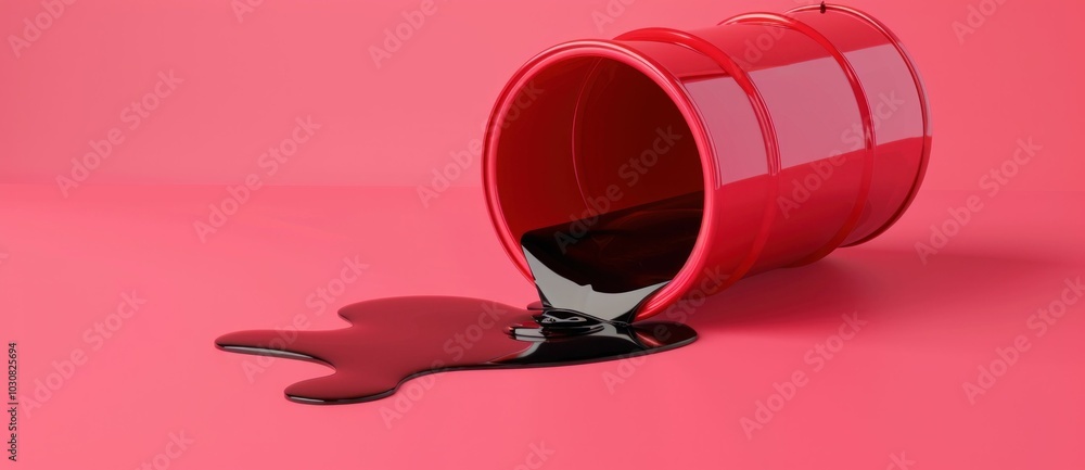 Foto de Stock Black paint spilling from a red bucket on a pink ...