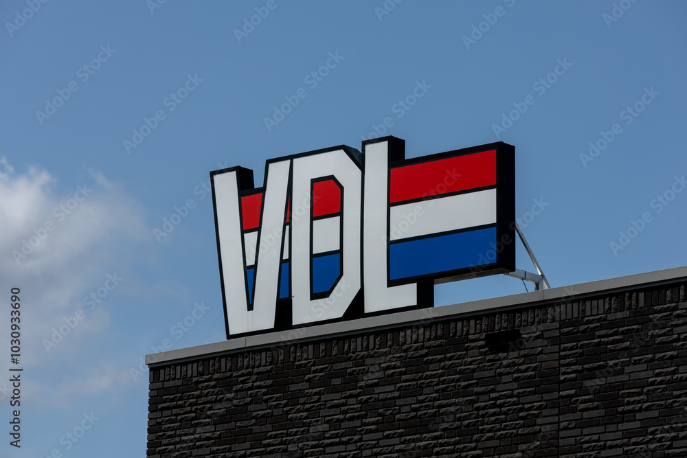 Eindhoven, the Netherlands. 26 June 2023. VDL logo sign. The VDL ...