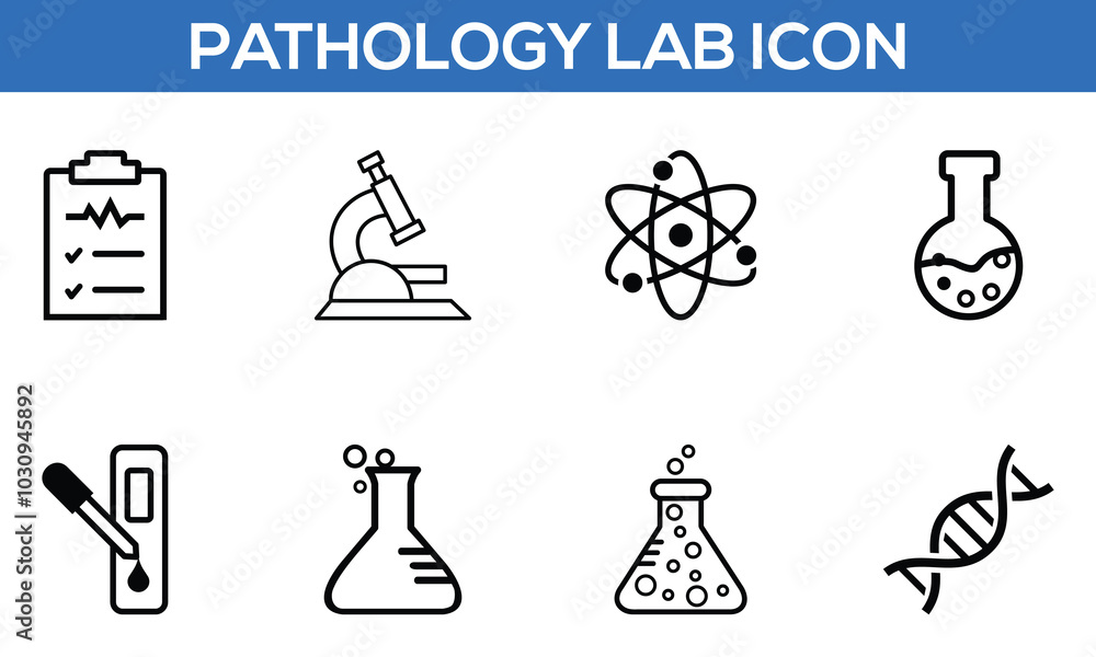 Pathology Lab Diagnosis icon Set. Microscope DNA Beaker Forensic test ...