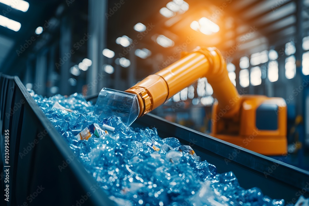 AI-powered waste sorting robots separating recyclables in an eco ...