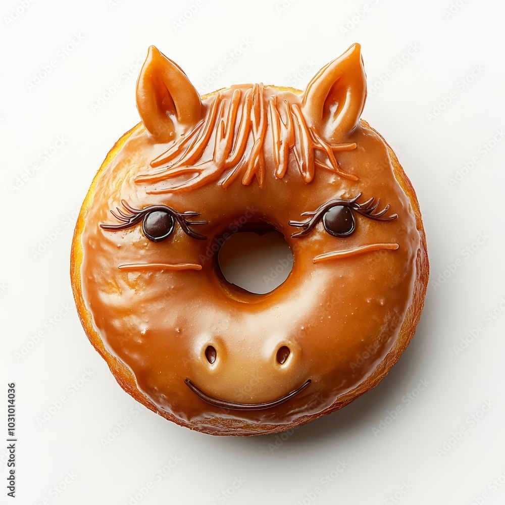 Greasy donut with a horse face, caramel apple flavor, kidfriendly ...
