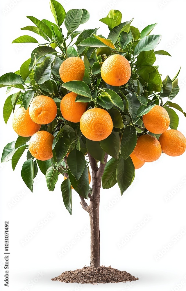A small orange tree is cut out on a transparent background, ideal for ...