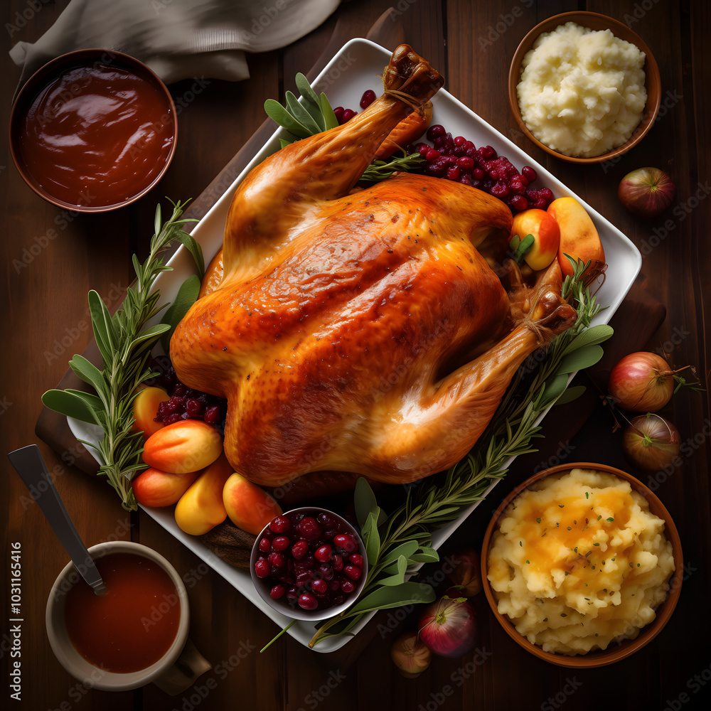 Un suculento pavo dorado y jugoso, listo para la cena de Thanksgiving ...