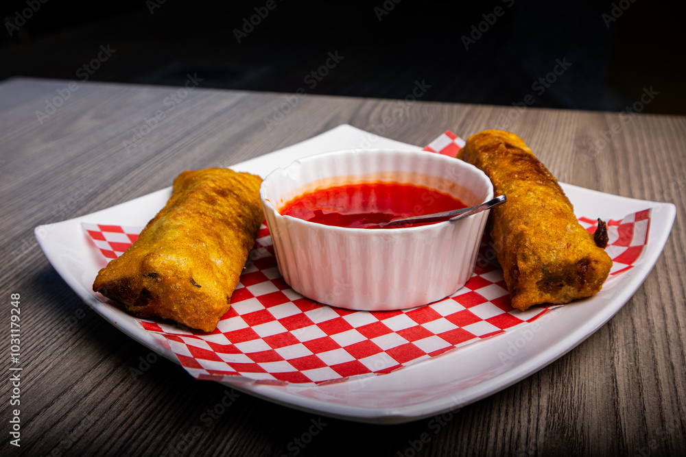 Lumpia: Traditional snack from Semarang, Central Java, Indonesia. Stuffed with sautéed bamboo ...