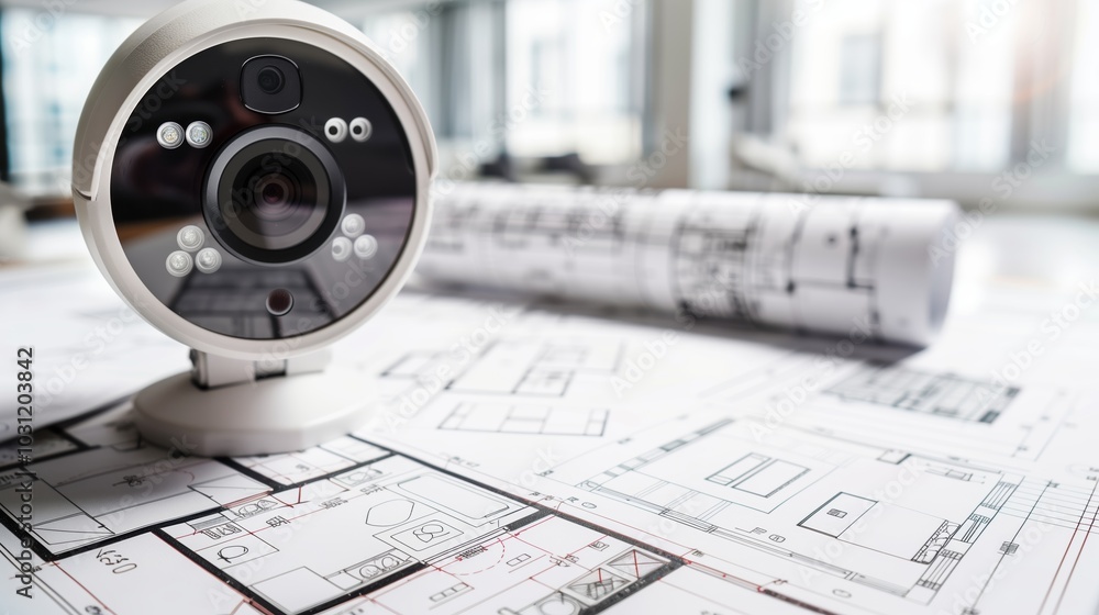 simple CCTV camerpositioned on detailed house layout plans ...