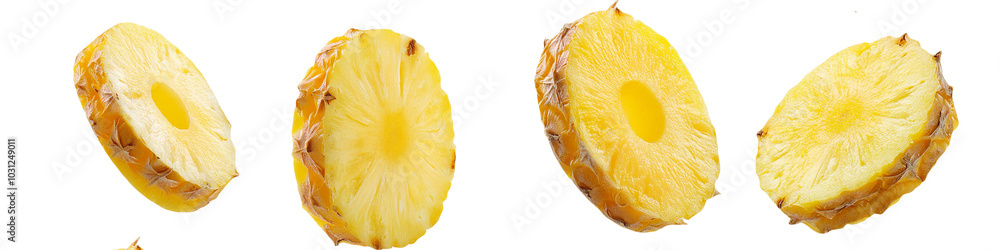 Sliced pineapple ring with skin intact isolated on transparent ...