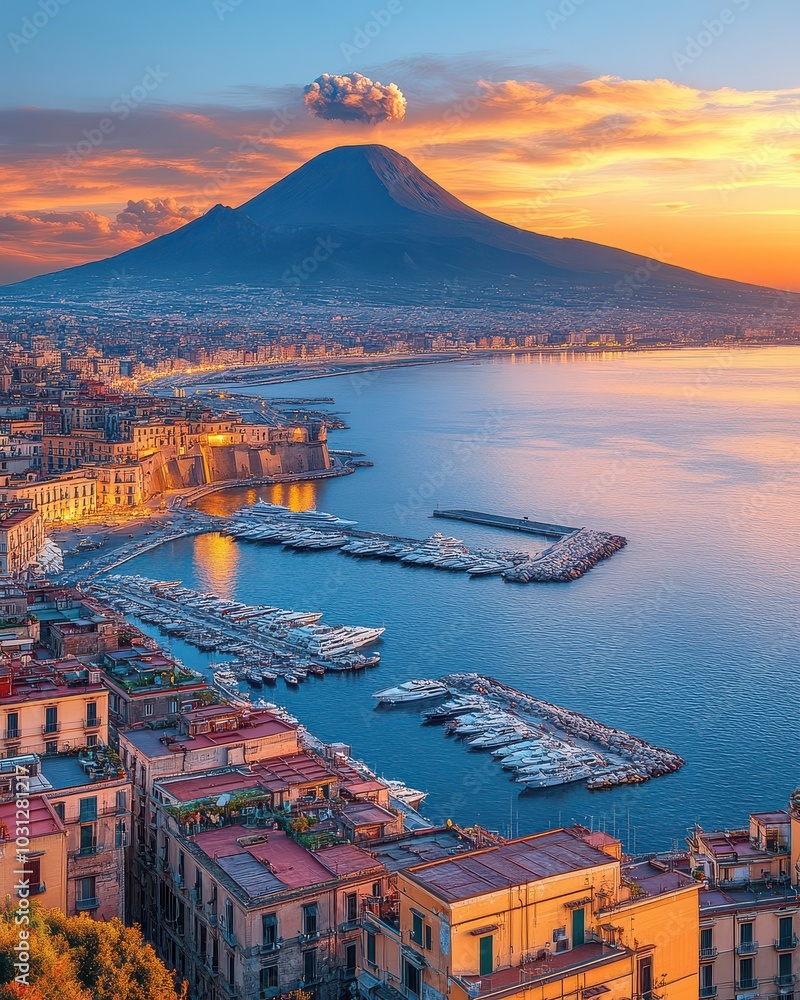 Stunning Sunset Over Naples Bay with Majestic Mount Vesuvius in the ...