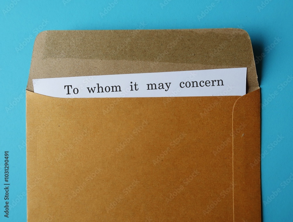 Office envelope with typed text document TO WHOM IT MAY CONCERN,formula ...