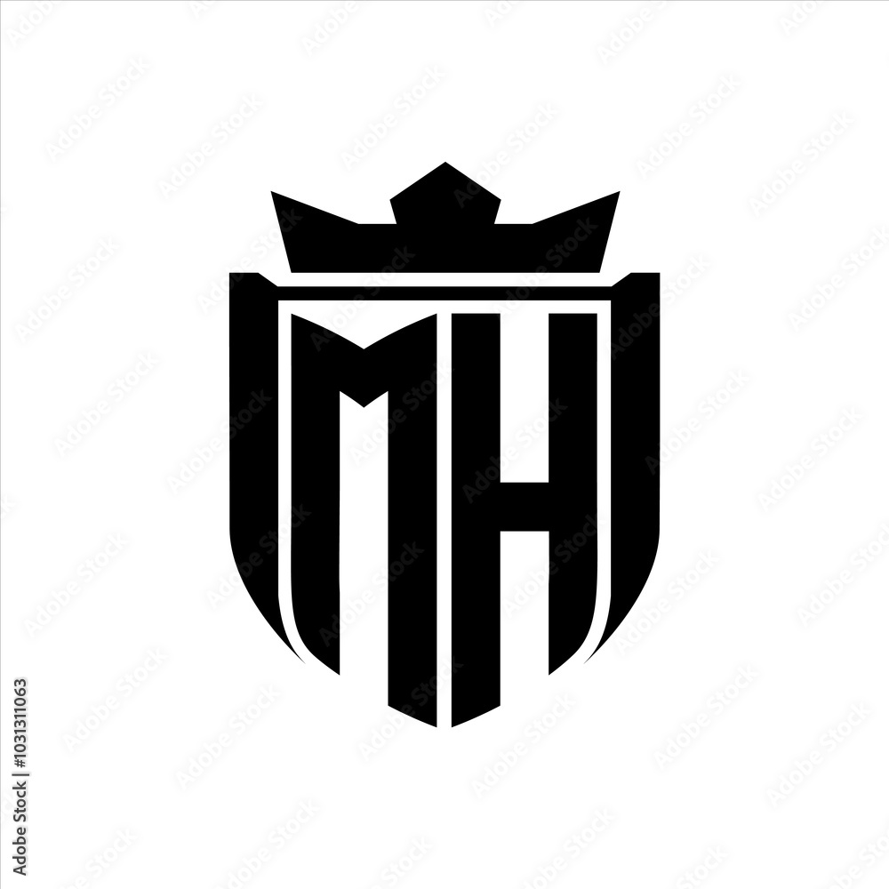 MH Logo with shield shape inside shield badge crown on white background ...