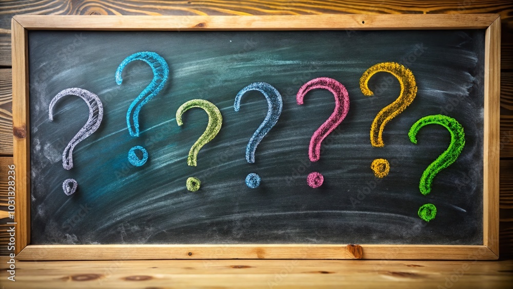 Common Questions Illustrated on Blackboard with Tilt-Shift Effect for ...