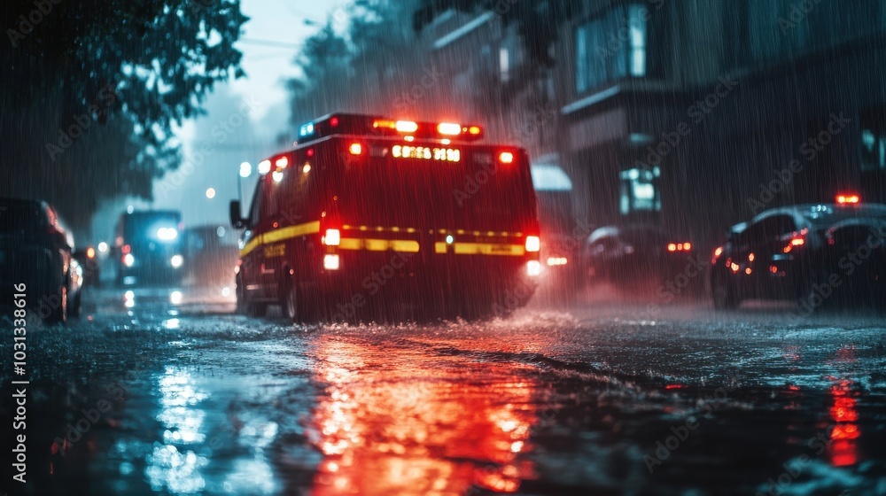 Emergency services respond to hurricane disaster with ambulances and ...