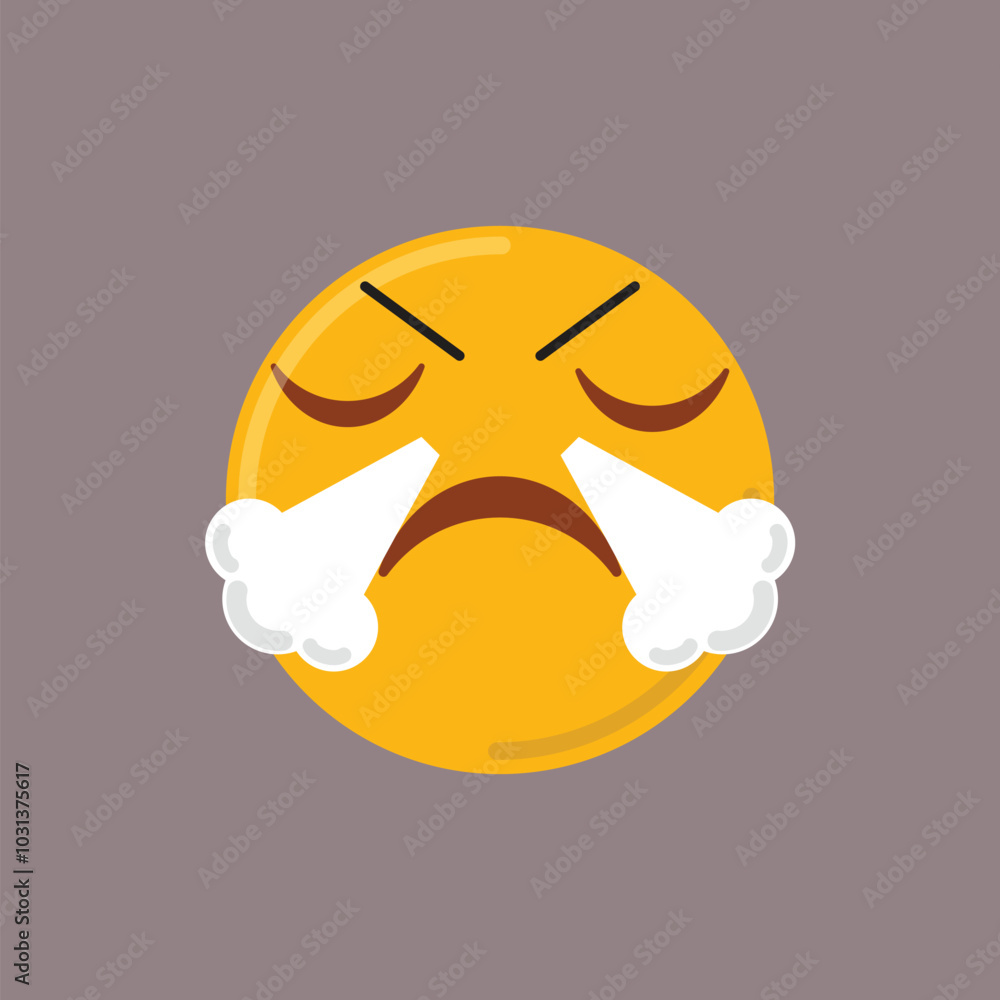 Steam puffs from nose emoji. Angry huffing emoticon. Vector ...