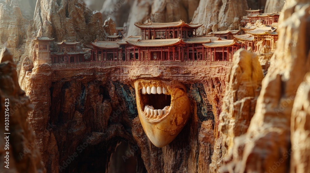 A sci-fi work showing the cross-section of a molar tooth transformed ...