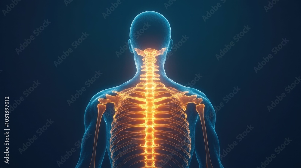 Radiant human skeleton silhouette with glowing bones absorbing ...