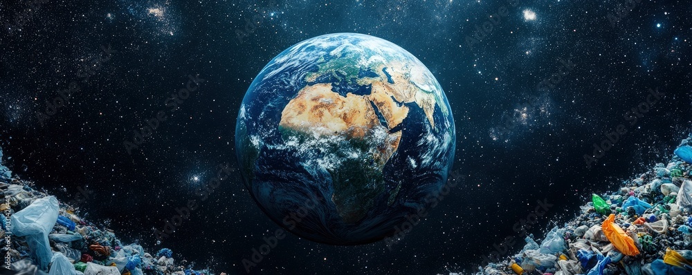 Earth from space celebrating Earth Day with different types of plastic ...