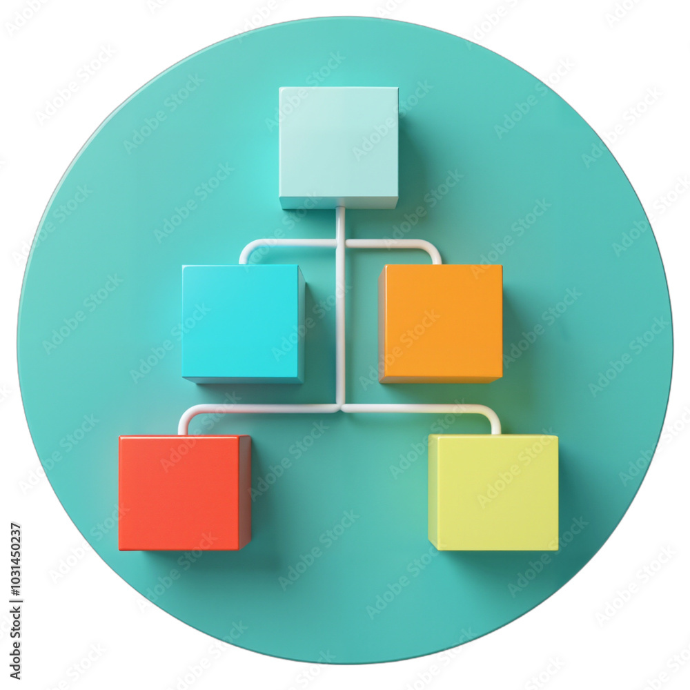 3D hierarchical organizational chart with colorful blocks on turquoise ...