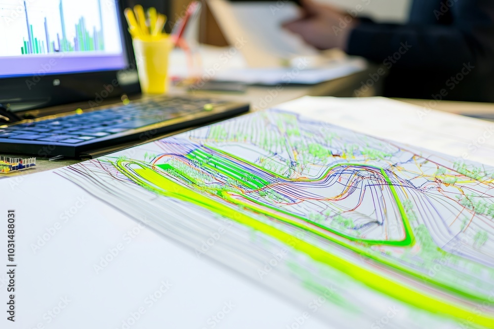 Engineers using BIM for drainage planning in a new project, the model ...