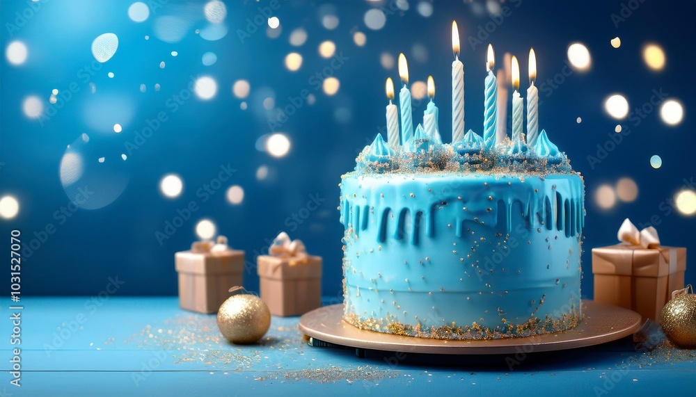 Blue Background Birthday Cake Stock Illustration | Adobe Stock