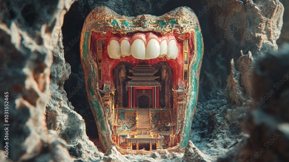 Inside the cross-section of a molar tooth, an elaborate ancient Chinese ...