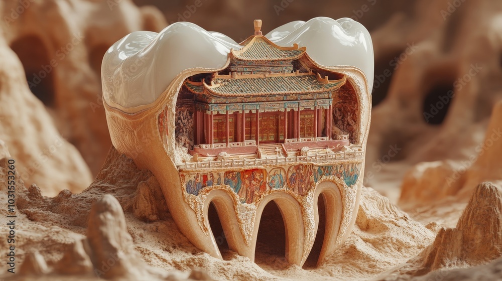 Sci-fi imagery of a molar tooth cross-section housing a detailed ...