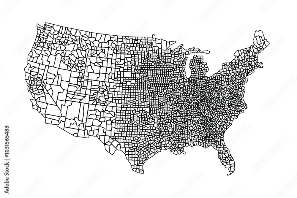 United States of America map outline, linear doodle illustration ...