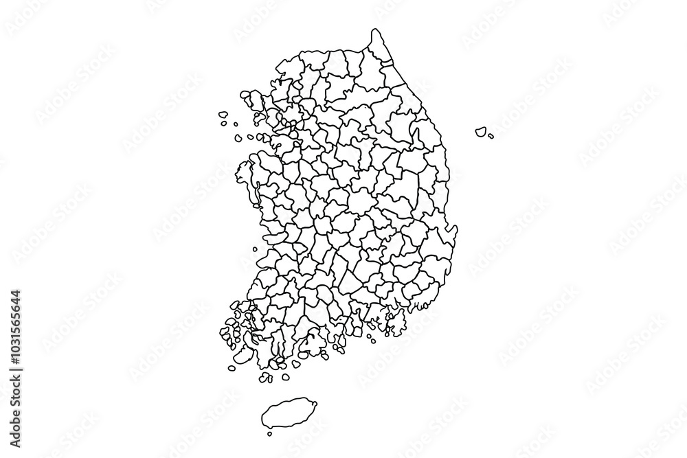 South Korea map outline, linear doodle illustration. isolated on white ...