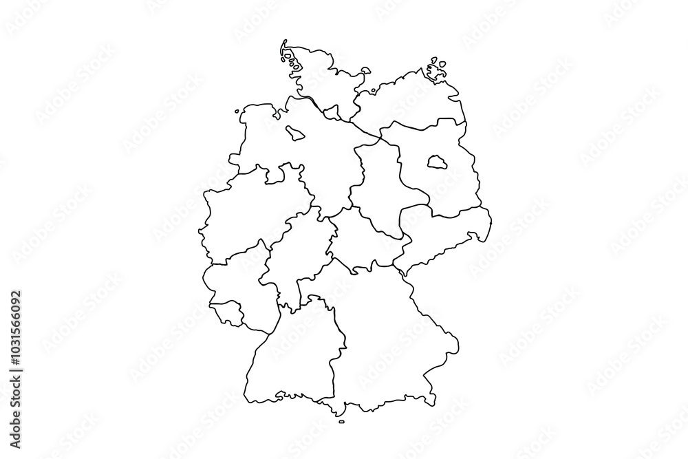 German map outline, linear doodle illustration. isolated on white ...