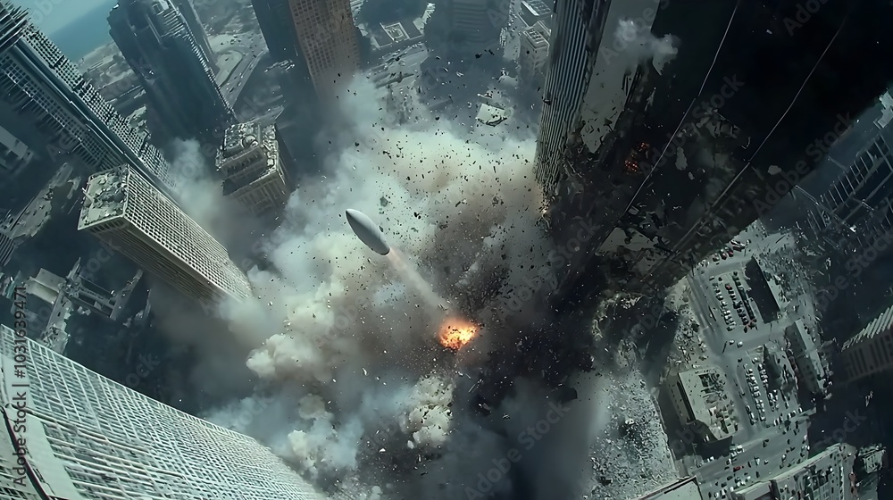 Surveillance footage capturing a dramatic missile strike on a downtown ...