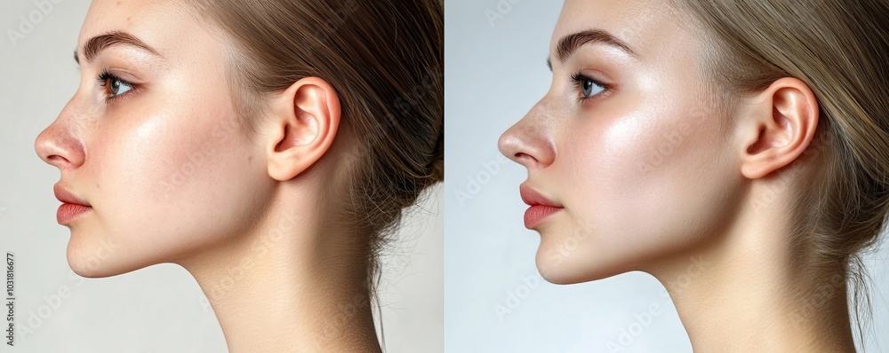 Double chin lift. Female before and after plastic surgery, mentoplasty ...